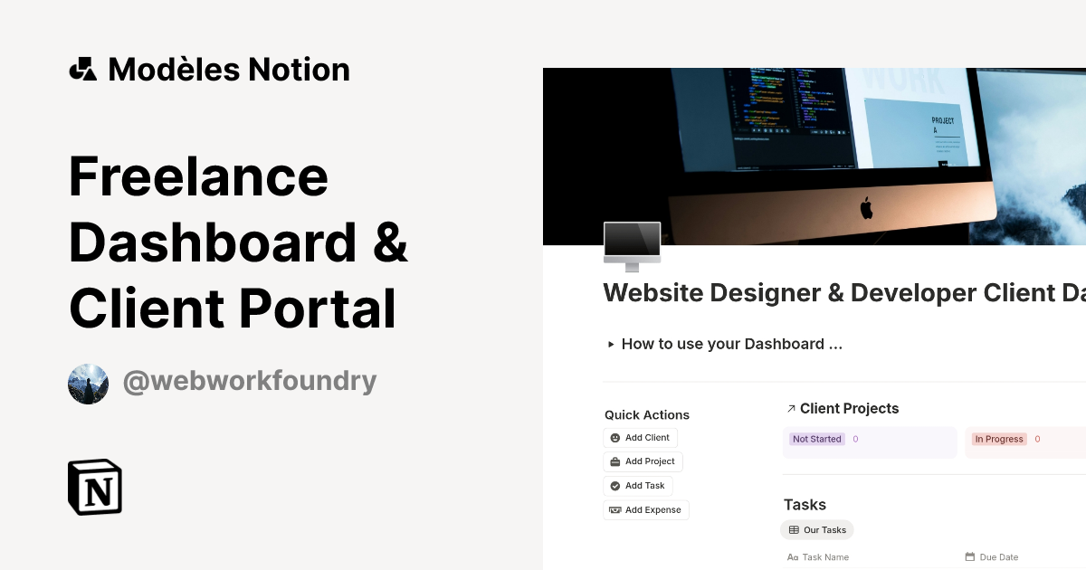 Freelance Dashboard & Client Portal | Modèle créé par Webwork Foundry ...