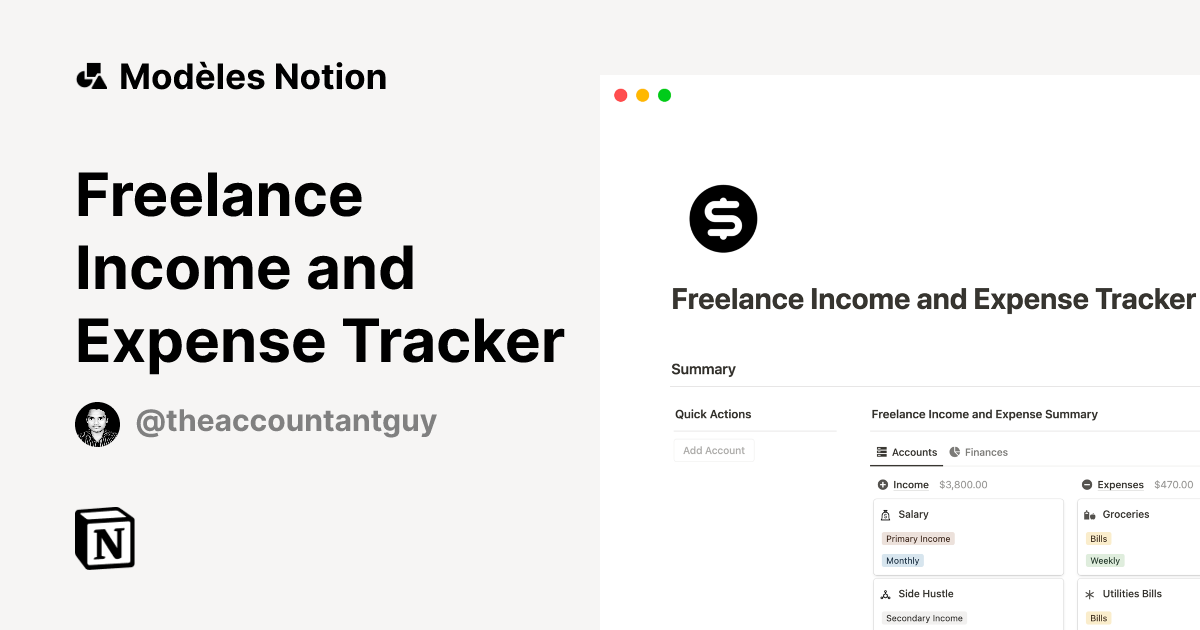 Freelance Income and Expense Tracker | Modèle créé par theaccountantguy ...