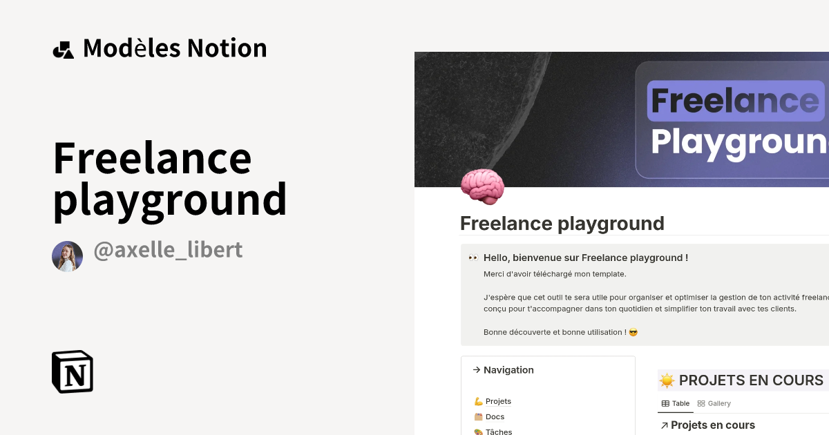 Freelance playground | Modèle créé par Axelle Libert | Marketplace Notion