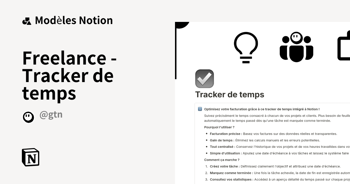 Modèle Freelance - Tracker de temps | Marketplace Notion