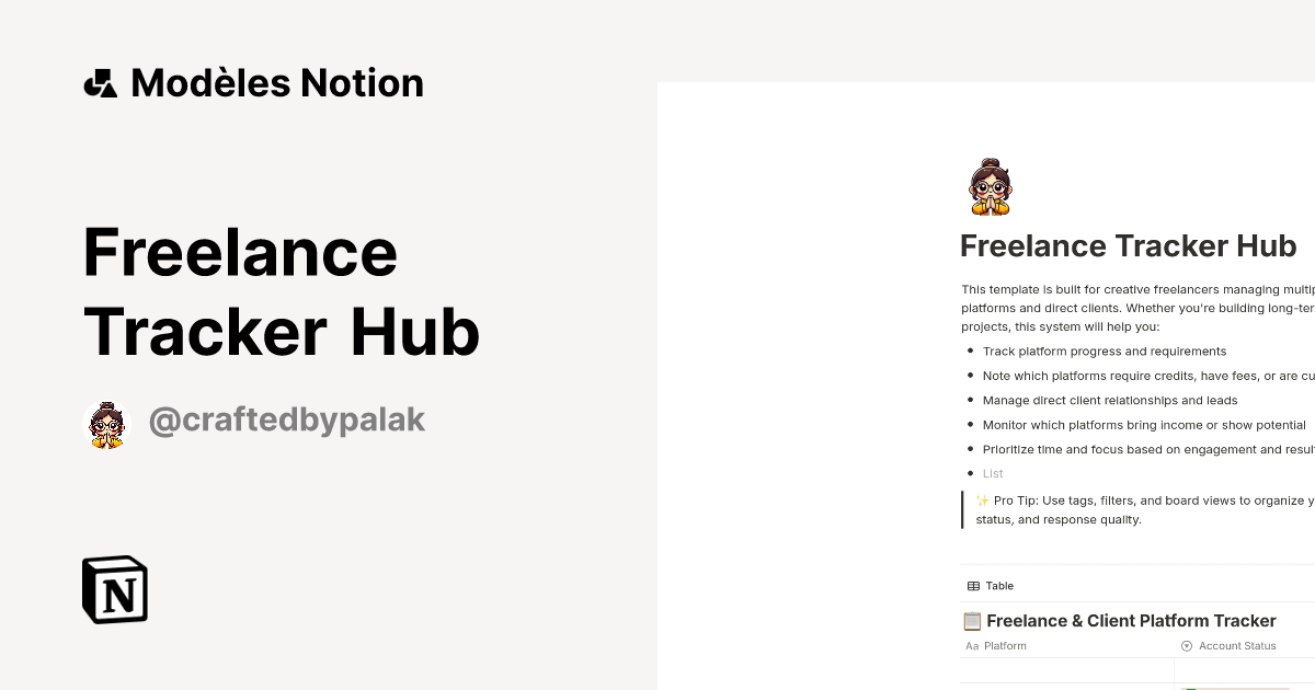 Modèle Freelance Tracker Hub | Marketplace Notion