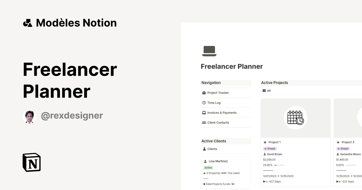 Freelancer Planner | Modèle créé par Rex | Marketplace Notion