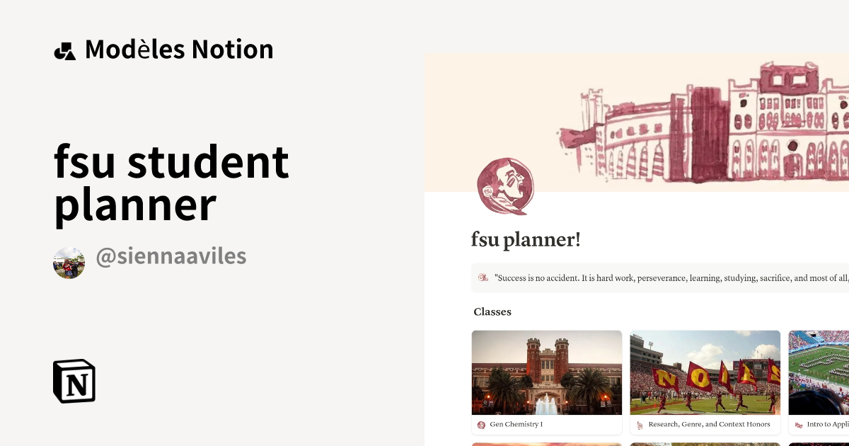 fsu student planner | Modèle créé par sienna | Marketplace Notion