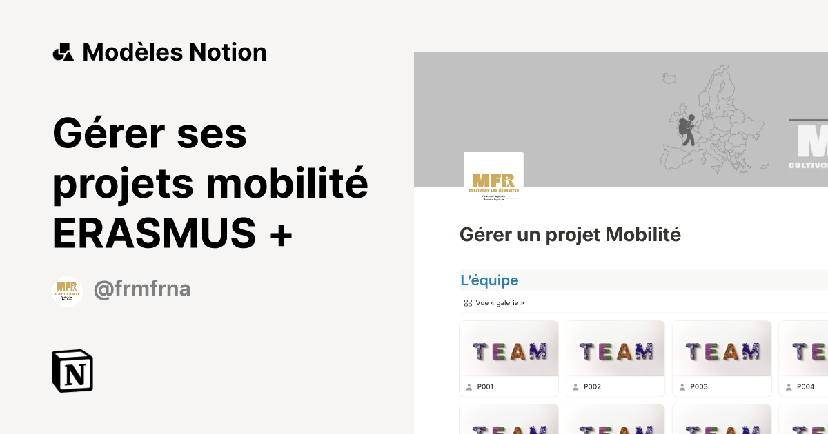 Modèle Gérer ses projets mobilité ERASMUS + | Marketplace Notion