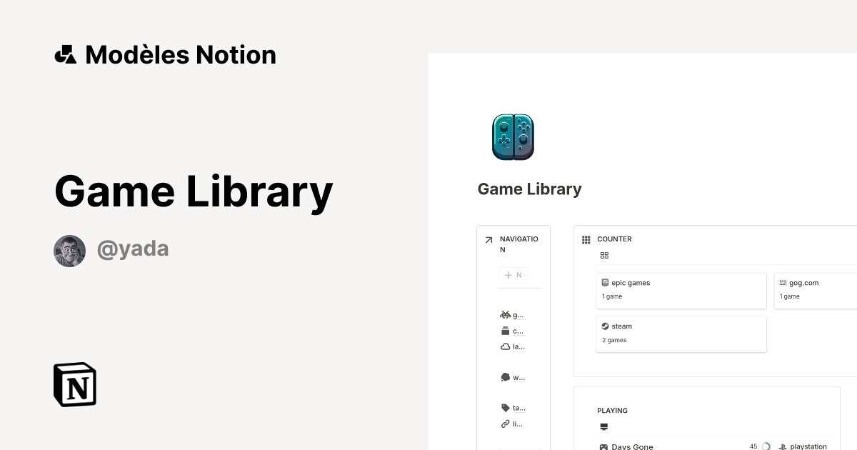 Game Library | Modèle créé par Yada | Marketplace Notion