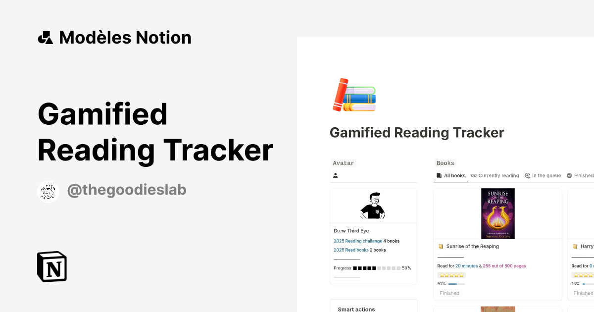 Modèle Gamified Reading Tracker | Marketplace Notion