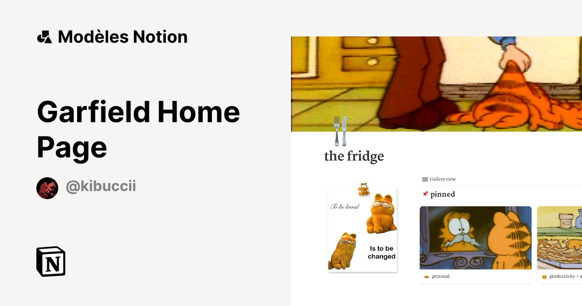 Garfield Home Page | Modèle créé par kibuccii | Marketplace Notion