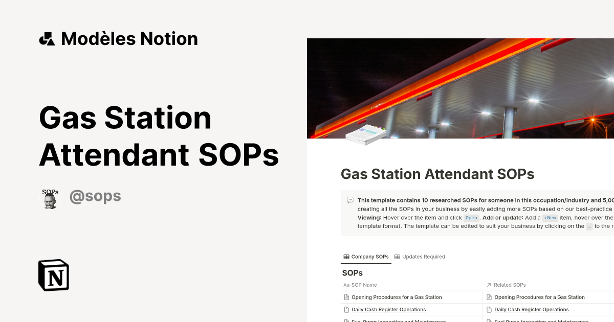 Gas Station Attendant SOPs | Modèle créé par SOPs | Marketplace Notion