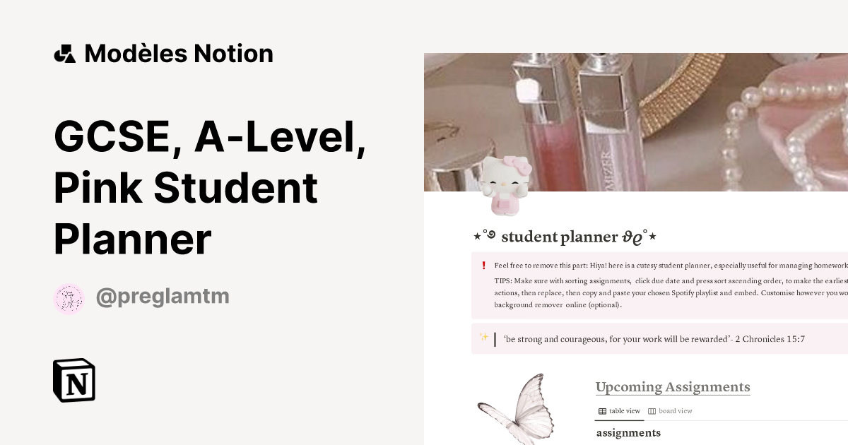 Modèle GCSE, A-Level, Pink Student Planner | Marketplace Notion
