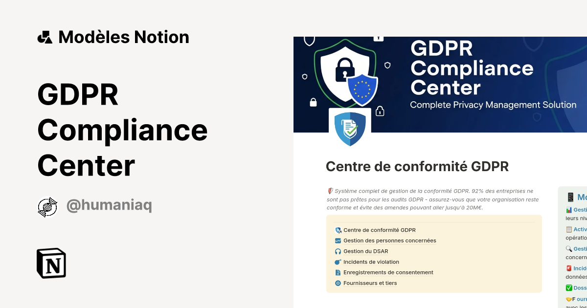 Modèle GDPR Compliance Center | Marketplace Notion