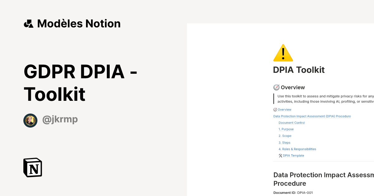 GDPR DPIA - Toolkit | Modèle créé par Julie A. K. | Marketplace Notion