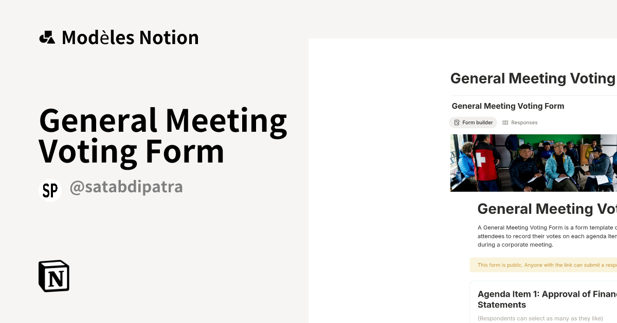 Modèle General Meeting Voting Form | Marketplace Notion