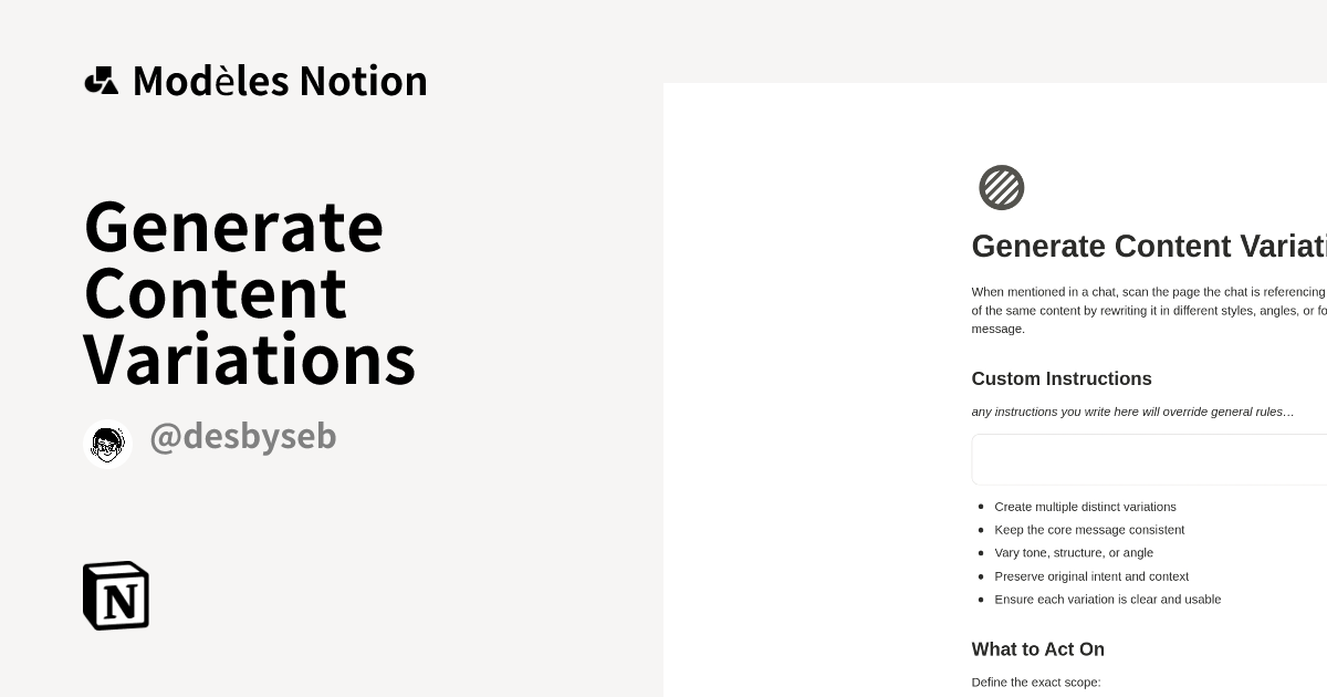 Modèle Generate Content Variations | Marketplace Notion
