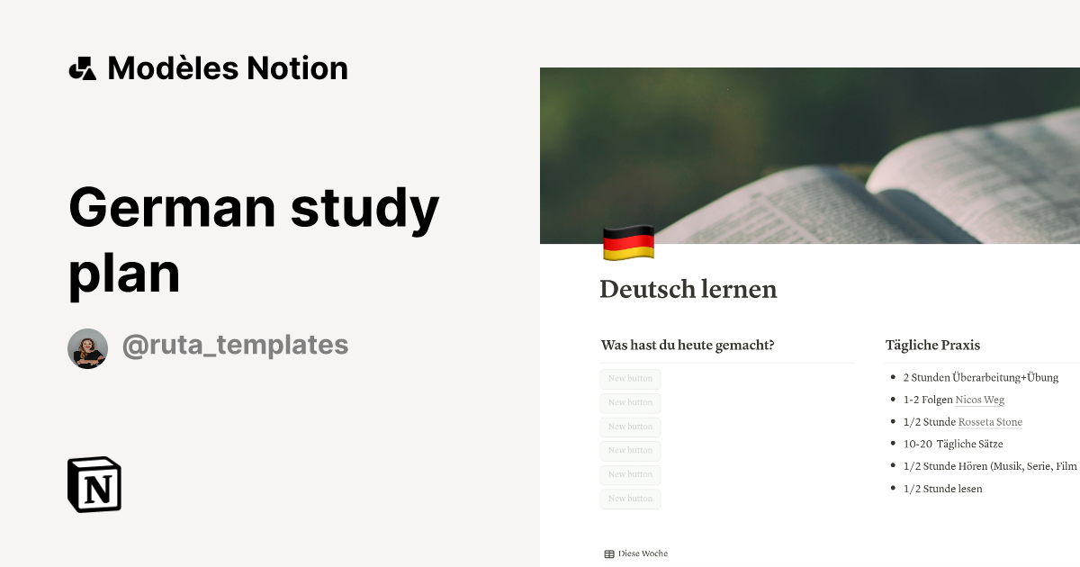 Modèle German study plan | Marketplace Notion