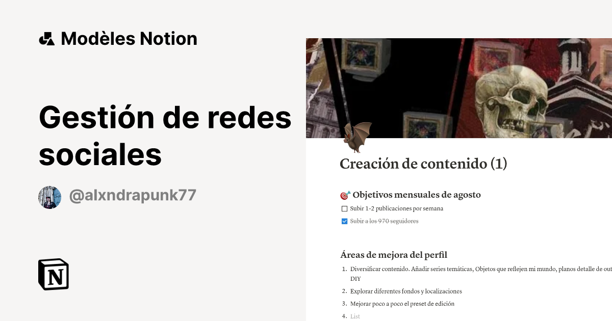 Modèle Gestión de redes sociales | Marketplace Notion