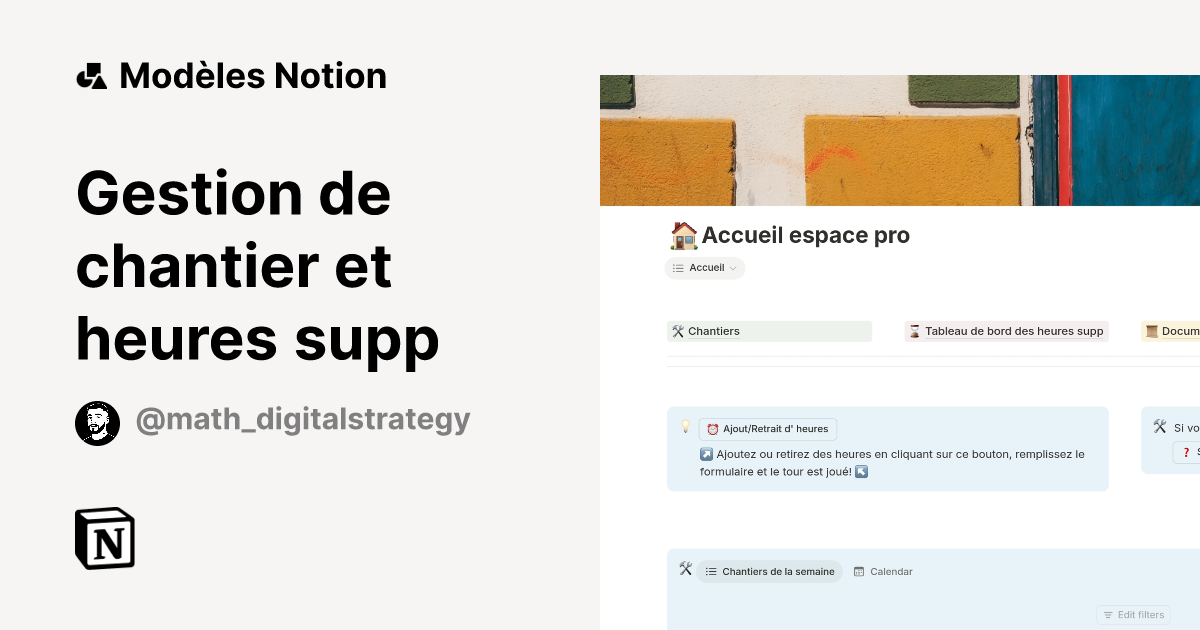 Modèle Gestion de chantier et heures supp | Marketplace Notion