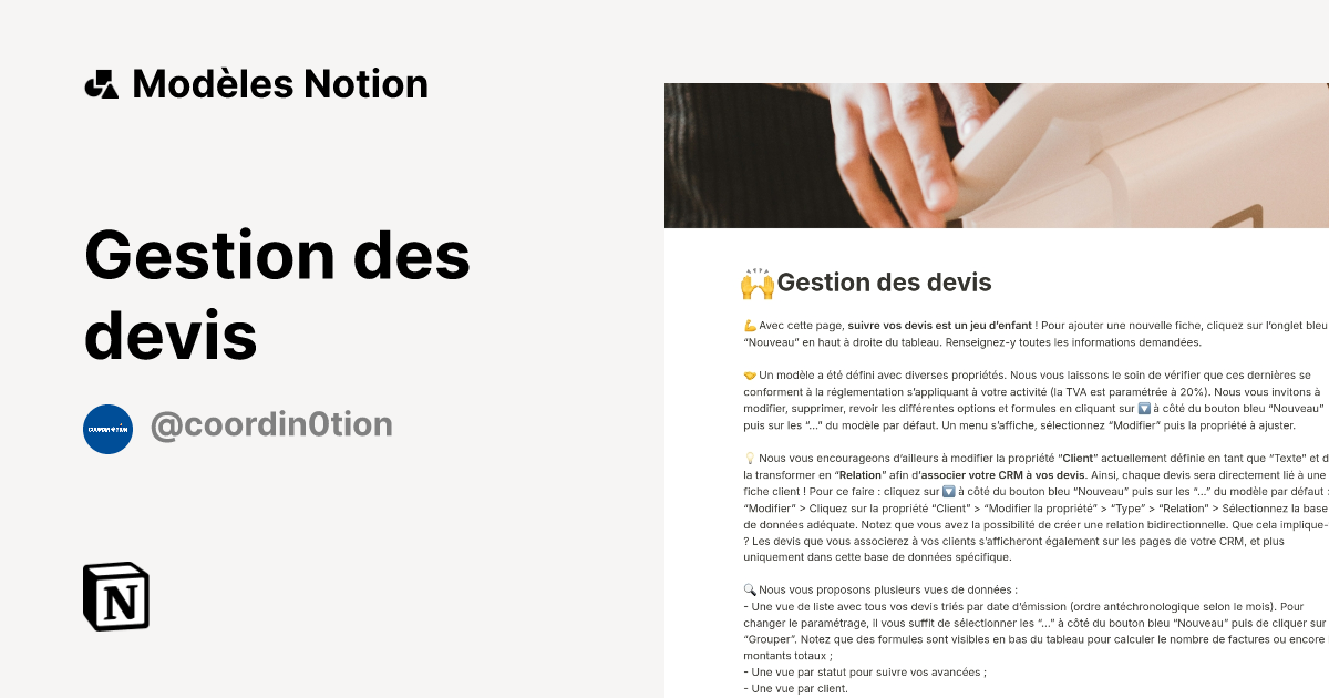 Modèle Gestion des devis | Marketplace Notion