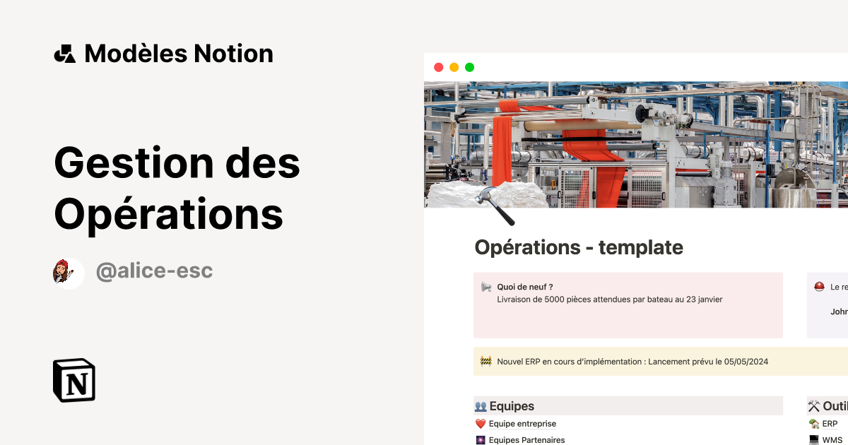 Modèle Gestion des Opérations | Marketplace Notion