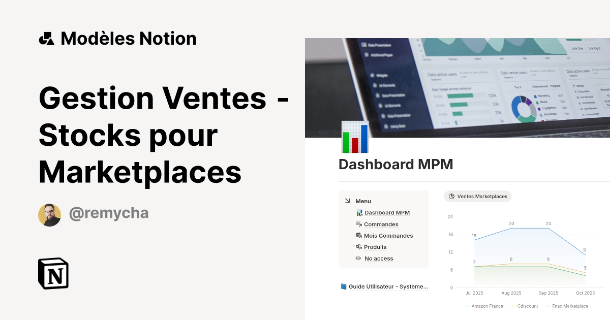 Modèle Gestion Ventes - Stocks pour Marketplaces | Marketplace Notion