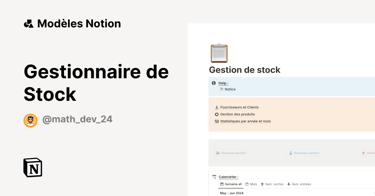 Modèle Gestionnaire de Stock | Marketplace Notion