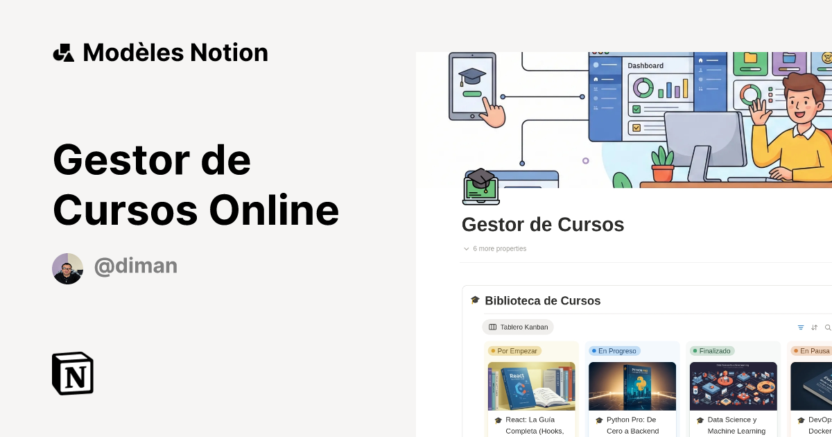 Modèle Gestor de Cursos Online | Marketplace Notion