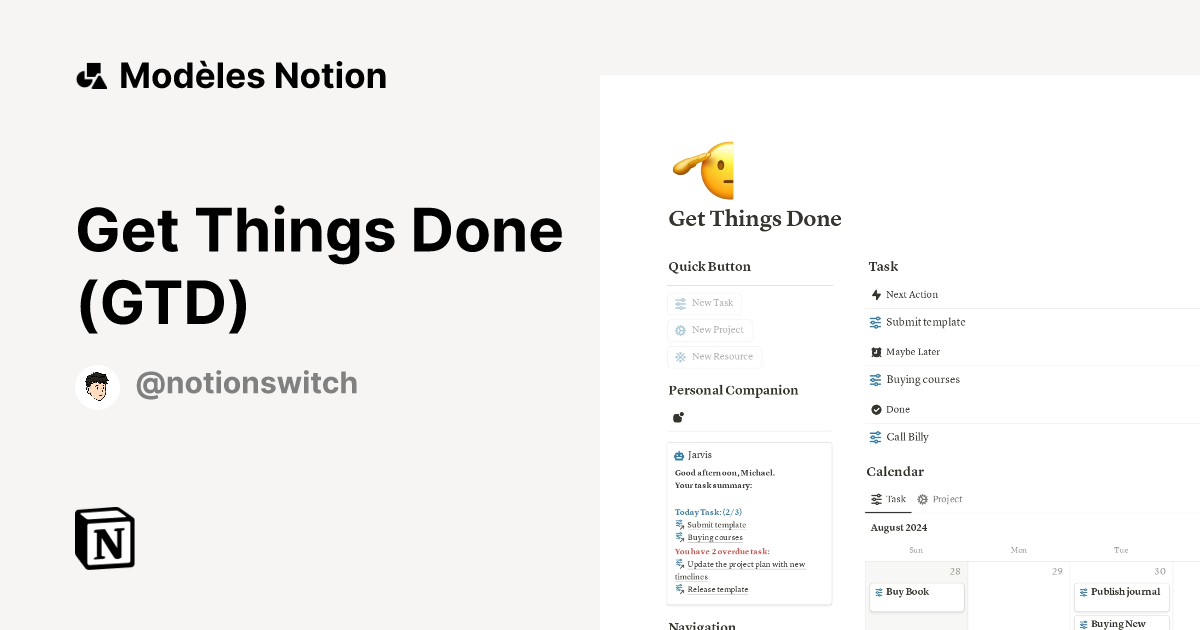 Modèle Get Things Done (GTD) | Marketplace Notion
