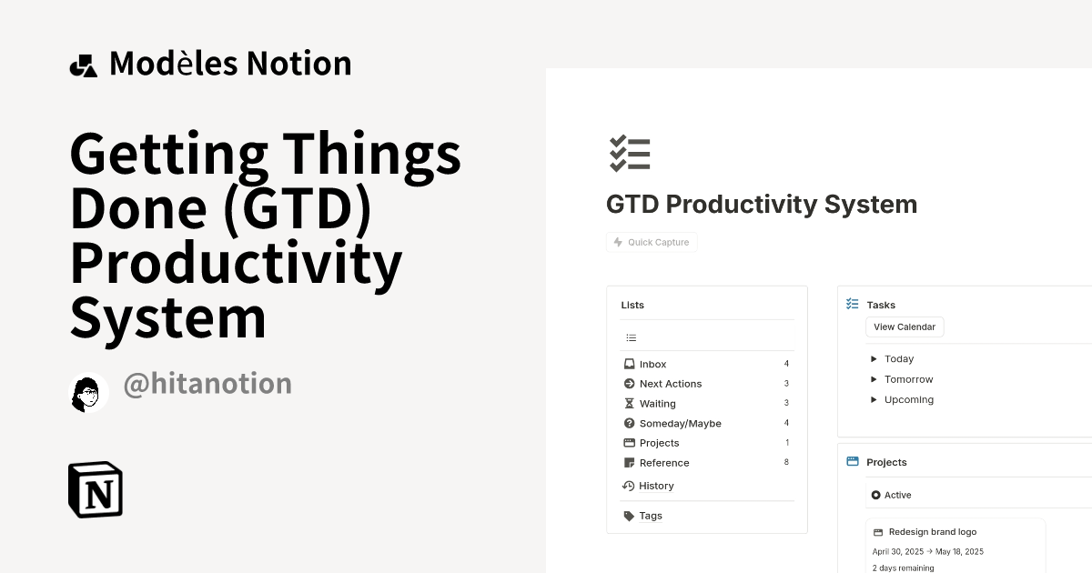 Modèle Getting Things Done (GTD) Productivity System | Marketplace Notion
