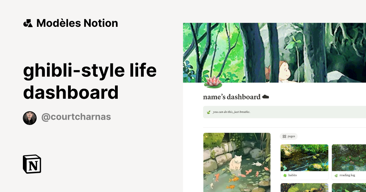 Modèle ghibli-style life dashboard | Marketplace Notion