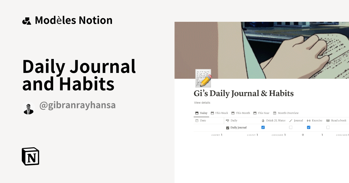 Modèle Gi's Daily Journal and Habits | Marketplace Notion