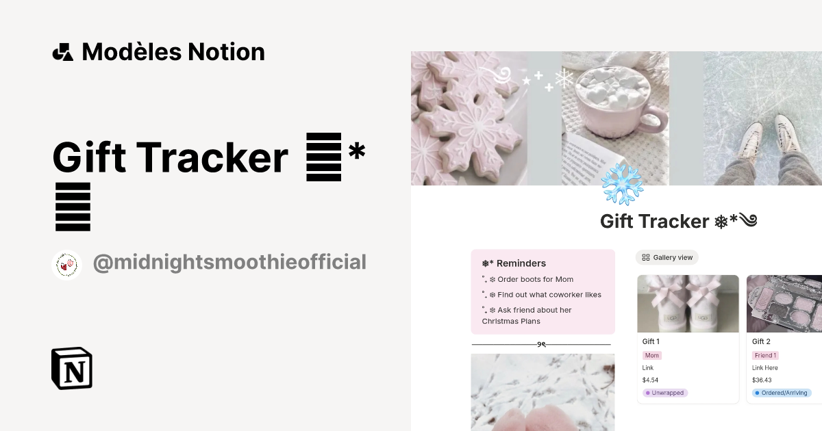 Modèle Gift Tracker *༄ | Marketplace Notion
