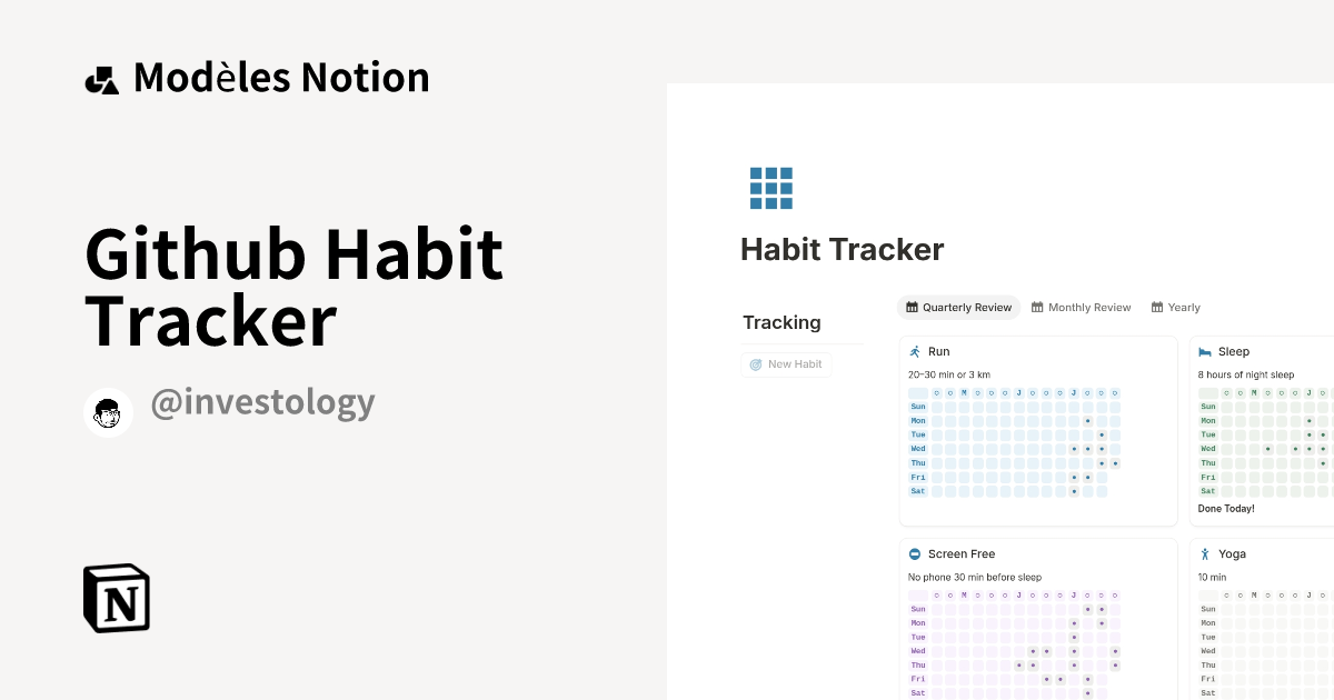Modèle Github Habit Tracker | Marketplace Notion