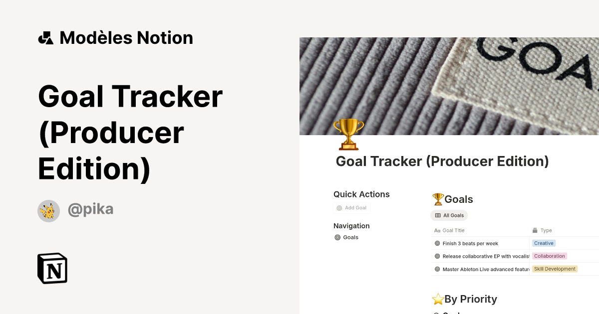 Modèle Goal Tracker (Producer Edition) | Marketplace Notion