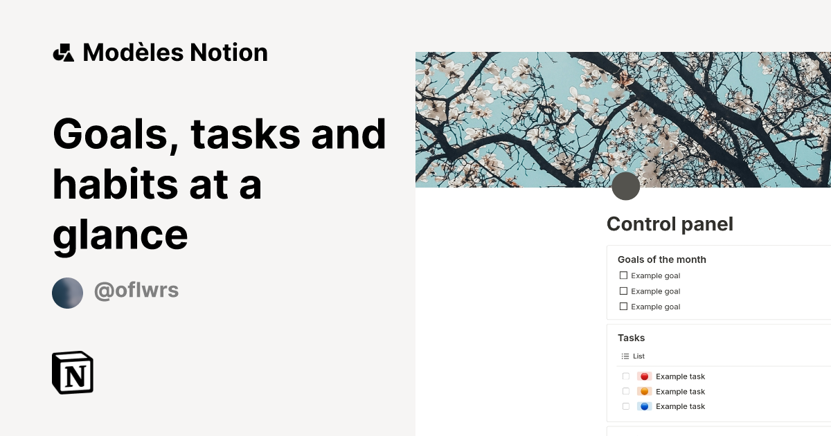 Modèle Goals, tasks and habits at a glance | Marketplace Notion