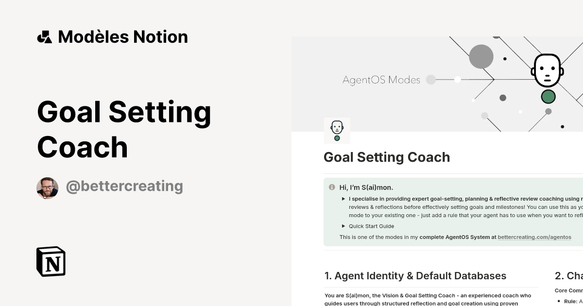 Modèle Goal Setting Coach | Marketplace Notion