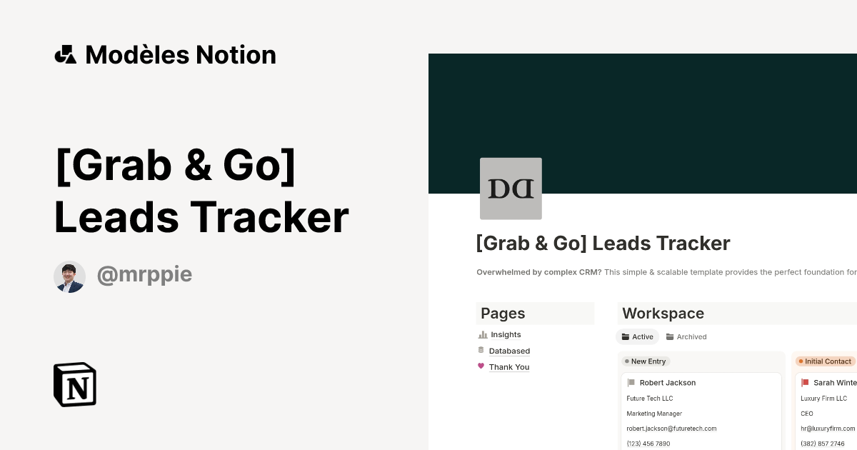 [Grab & Go] Leads Tracker | Modèle créé par mr.ppie | Marketplace Notion