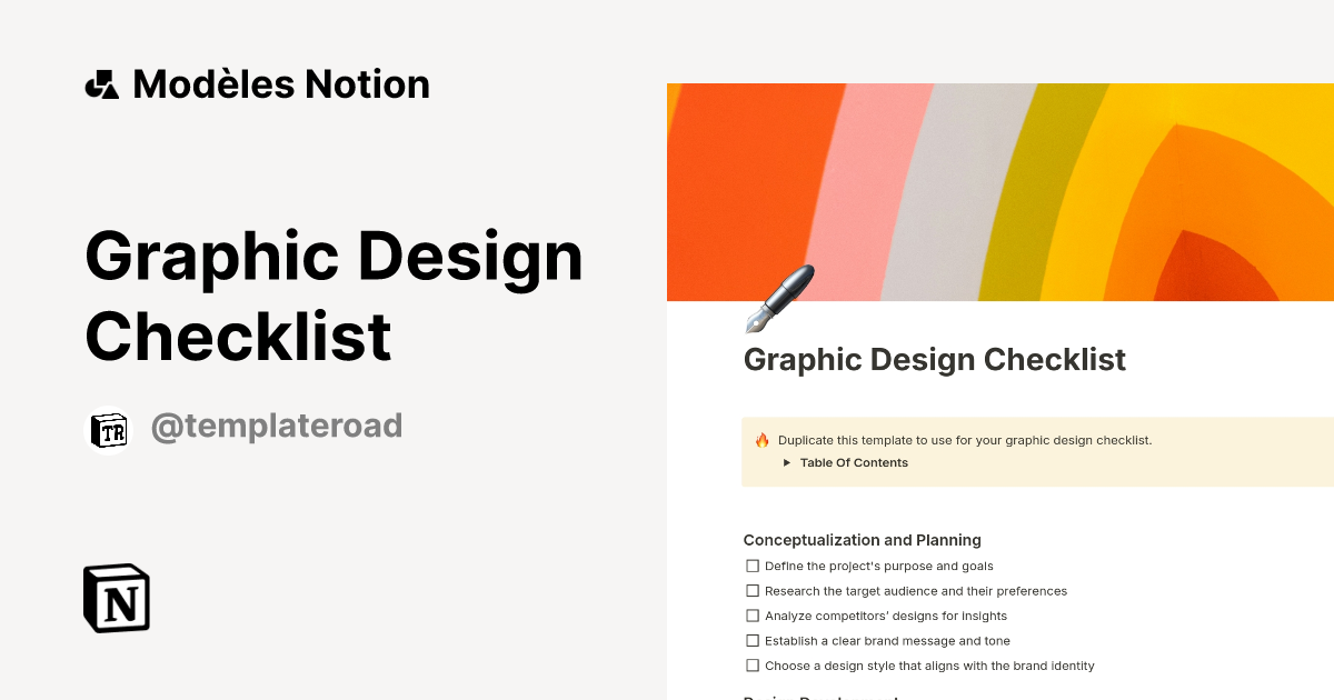 Modèle Graphic Design Checklist | Marketplace Notion