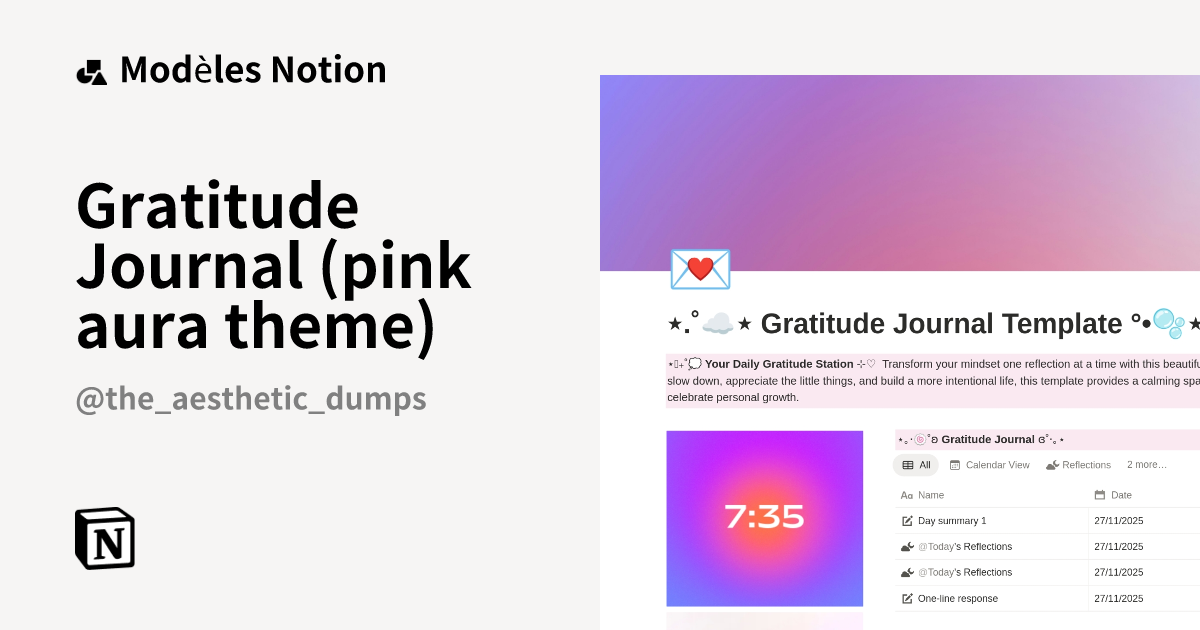 Gratitude Journal (pink aura theme) | Modèle créé par Clara @the aesthetic dumps | Marketplace ...