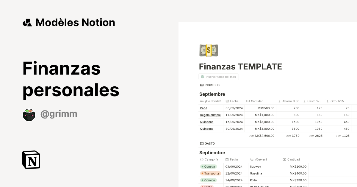 Finanzas personales | Modèle créé par Grimm | Marketplace Notion