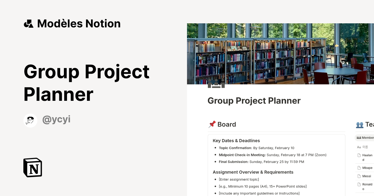 Group Project Planner | Modèle créé par Aiden | Marketplace Notion