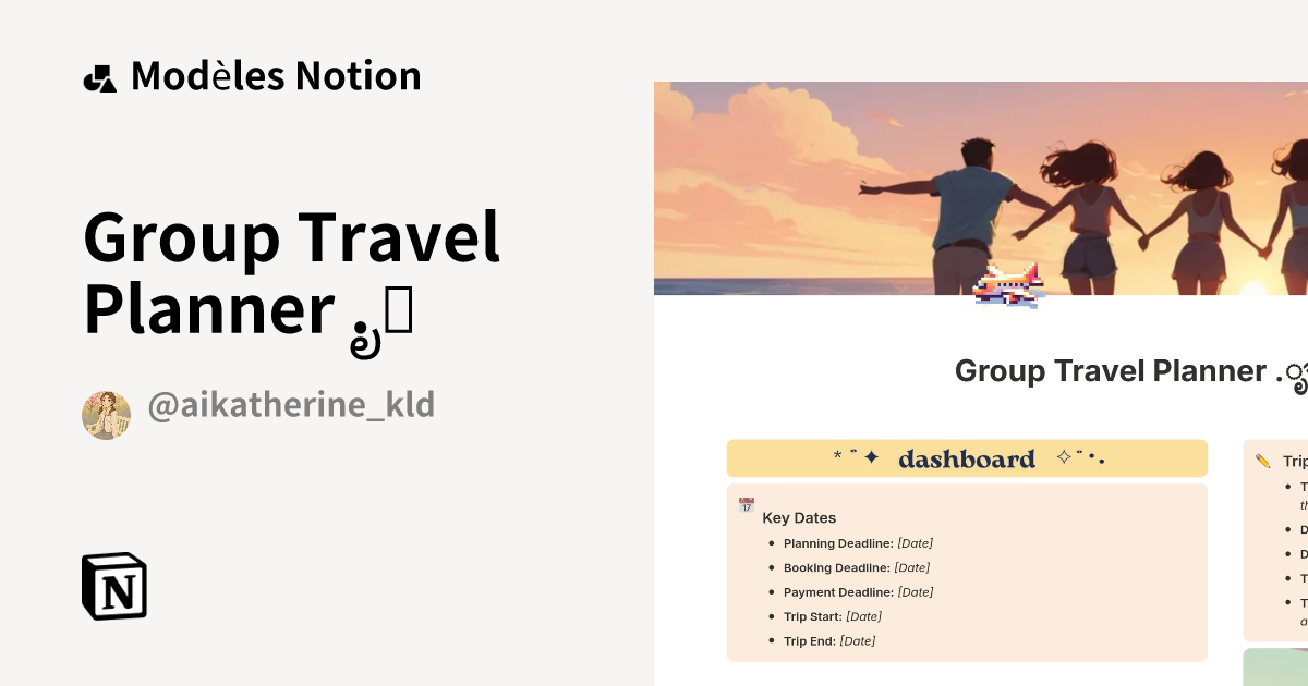 Modèle Group Travel Planner .ೃ࿐ | Marketplace Notion