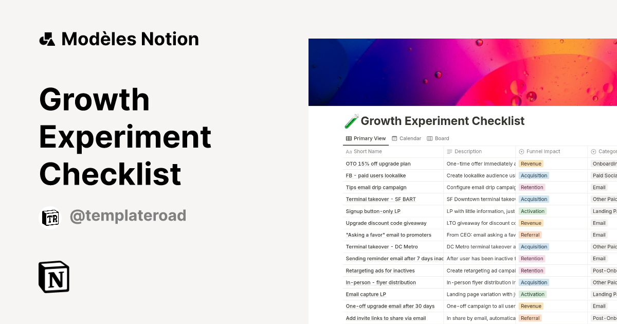 Growth Experiment Checklist | Modèle créé par Template Road ...