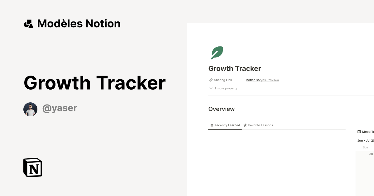 Growth Tracker | Modèle créé par Yaser | Marketplace Notion