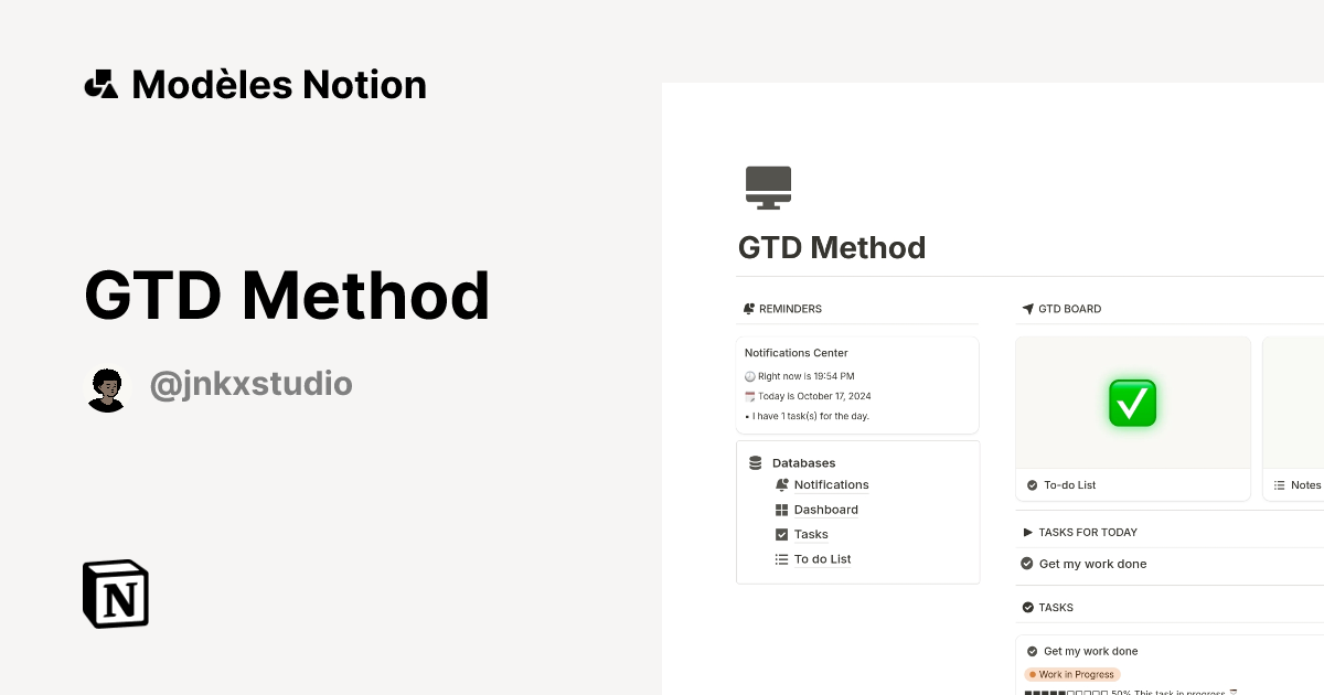 GTD Method | Modèle créé par JNK Studio | Marketplace Notion