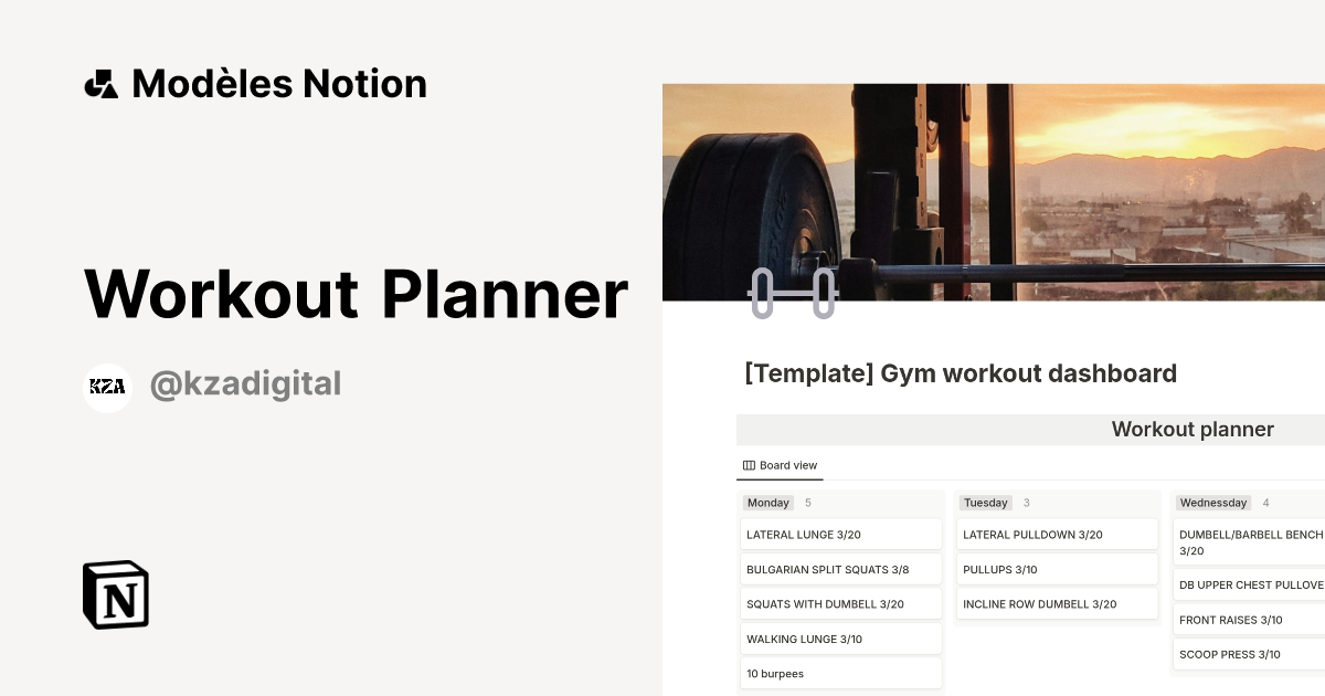 Workout Planner | Modèle créé par KZA | Productivity | Marketplace Notion