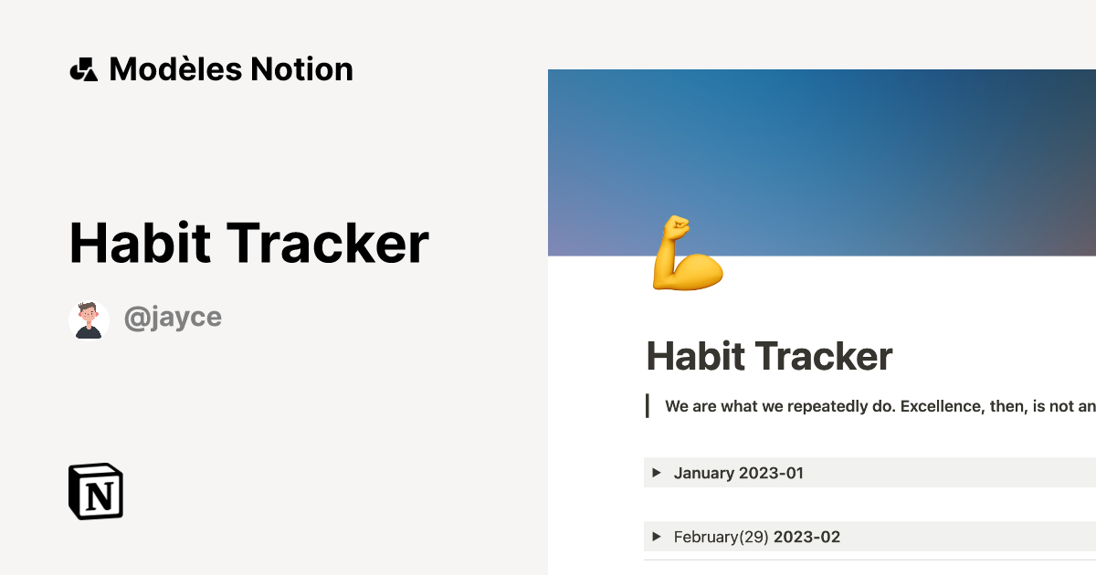Habit Tracker | Modèle créé par Jayce | Marketplace Notion