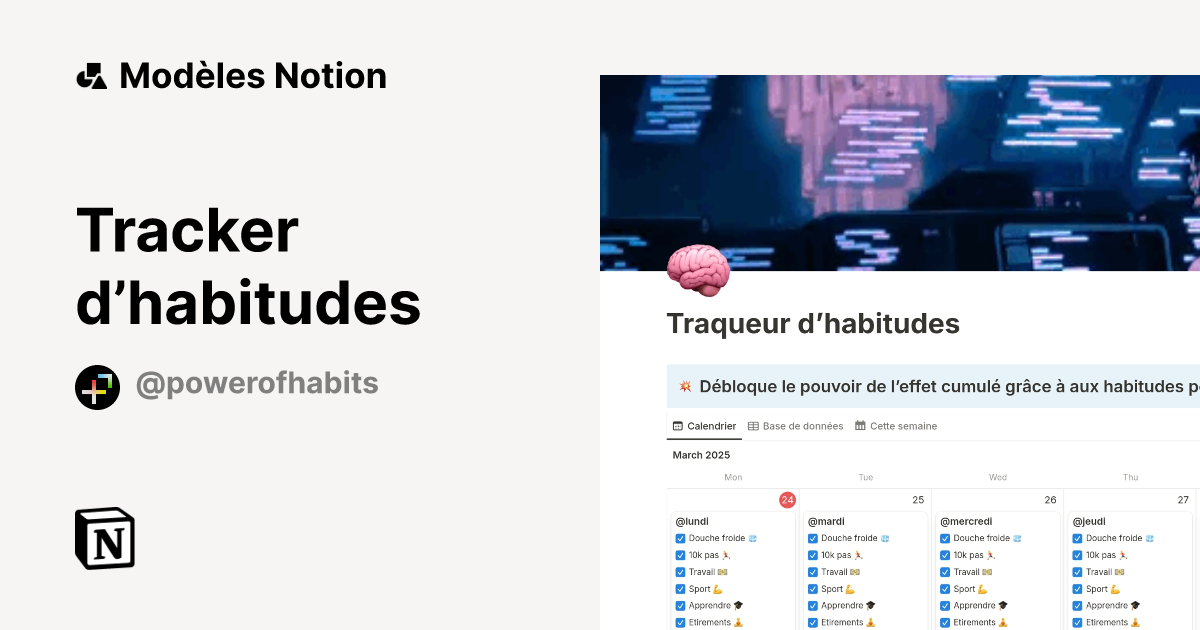 Tracker d’habitudes | Modèle créé par Power Of Habits | Marketplace Notion