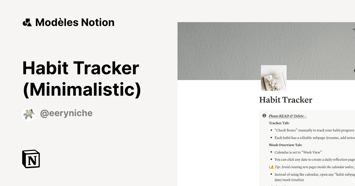 Modèle Habit Tracker (Minimalistic) | Marketplace Notion