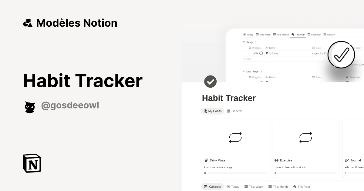 Modèle Habit Tracker | Model 1: Habit Tracker | Marketplace Notion