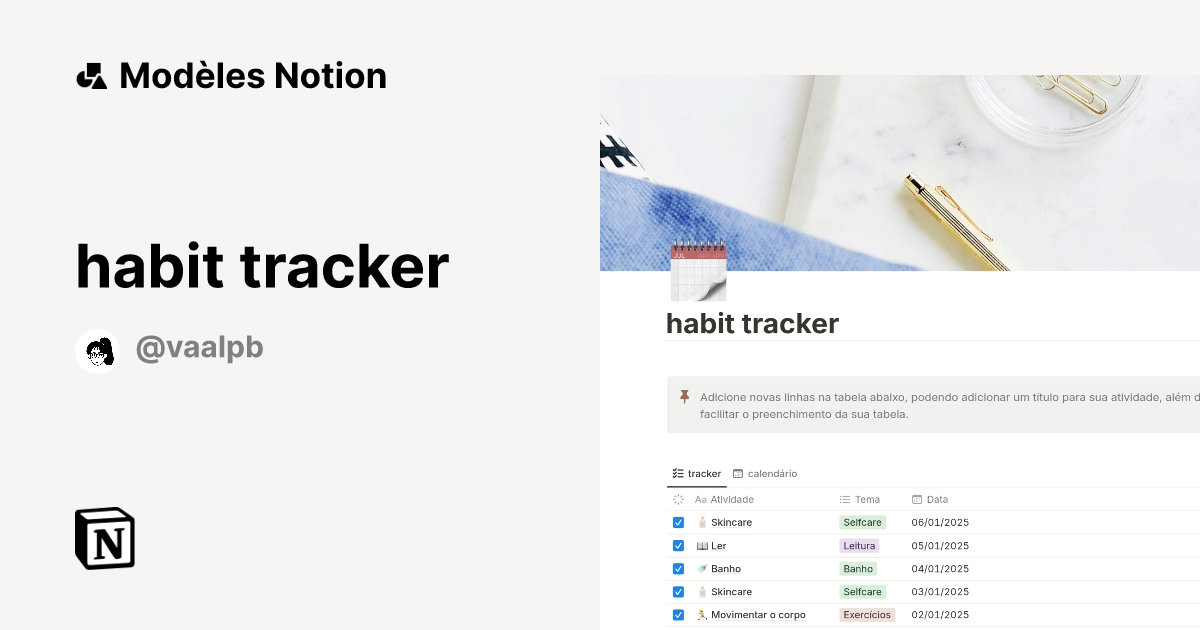 Modèle habit tracker | Marketplace Notion