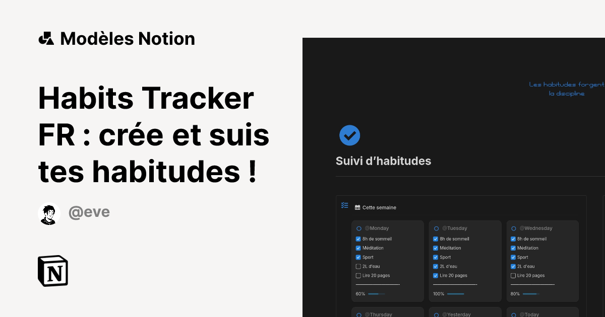 Modèle Habits Tracker FR : crée et suis tes habitudes ! | Marketplace ...